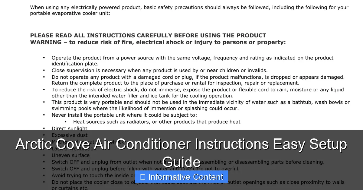 Arctic Cove Air Conditioner Instructions Easy Setup Guide - Air Conditioner